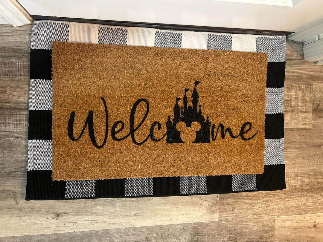 Disney Castle Welcome Coir Doormat | Mouse Head Outline | Disney Lover ...