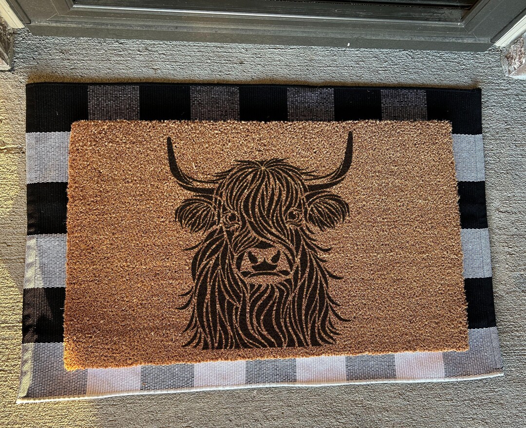 Highland Cow Coir Doormat | Animal Face | Rustic Farm Decor | Cow Lover ...