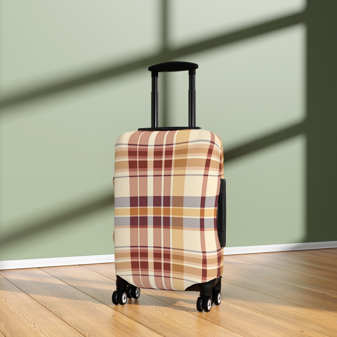 Luxury in Every Journey: Gold Plaid Suitcase Protective Cover for ...