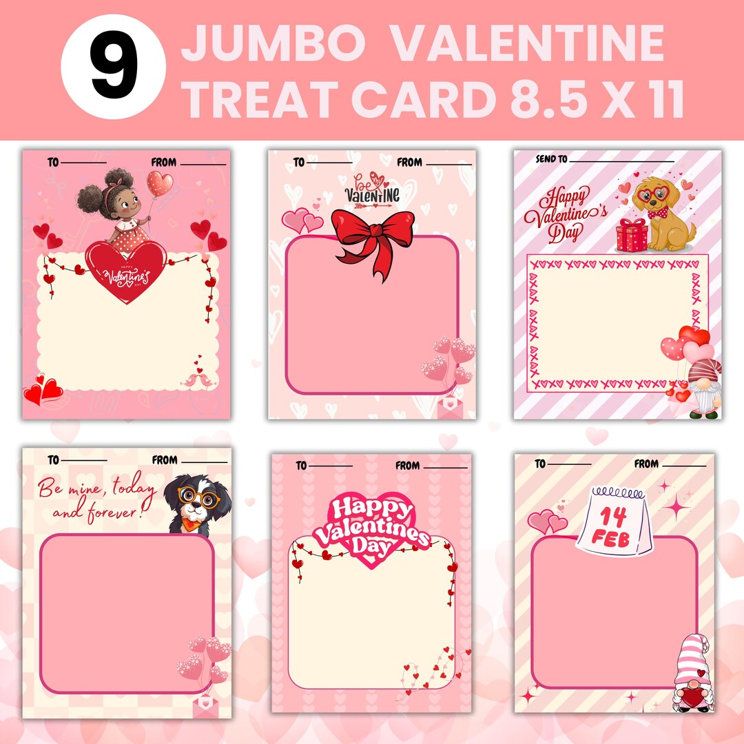9 Jumbo Valentine's Day Treat Card Template , Valentine's Day Gift Card ...