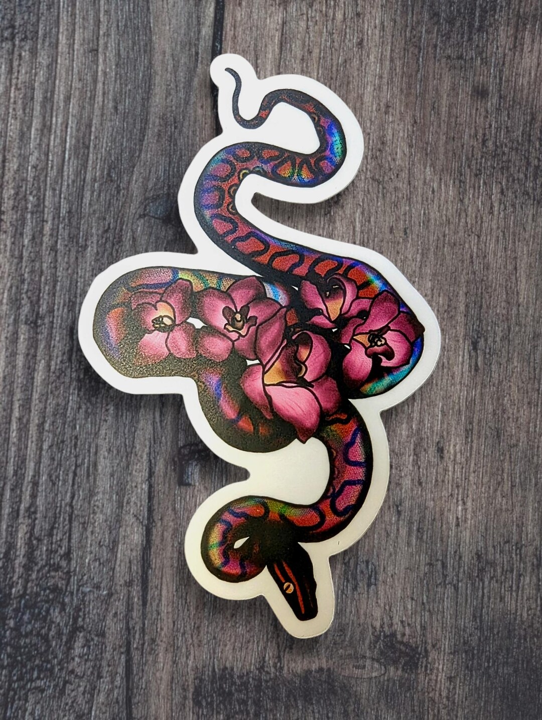 Tattoo Style Snake & Orchids Sticker | Snake Sticker |vinyl Die Cut ...