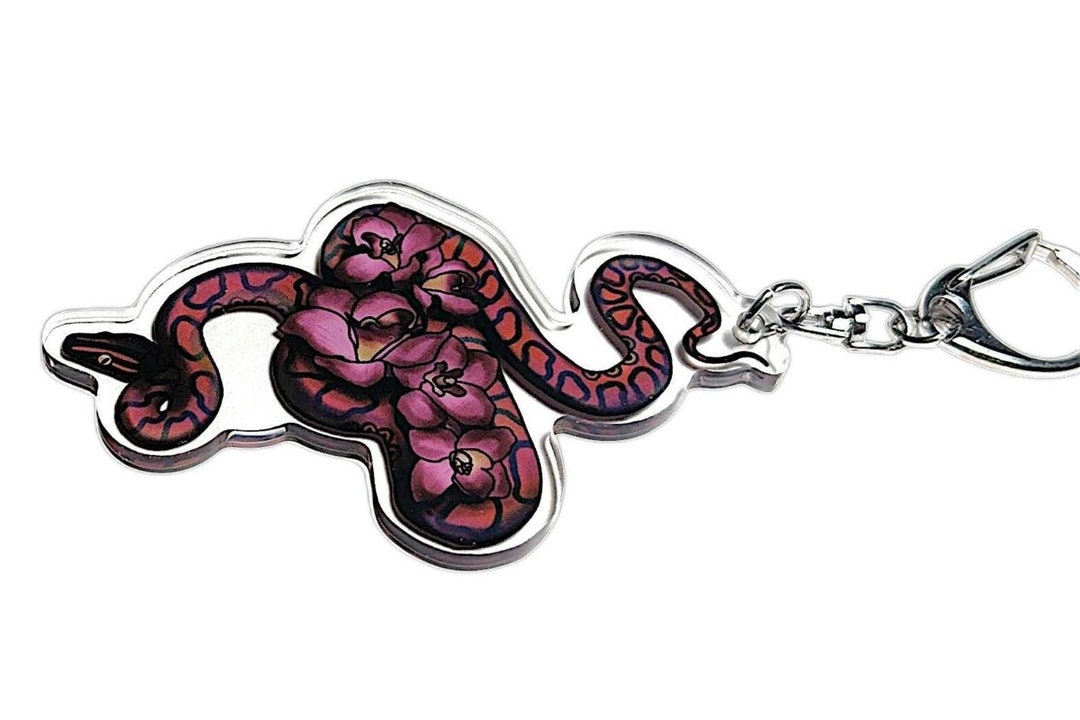Snake and Orchids Acrylic Keychain | Key Chain | Reptile - Etsy