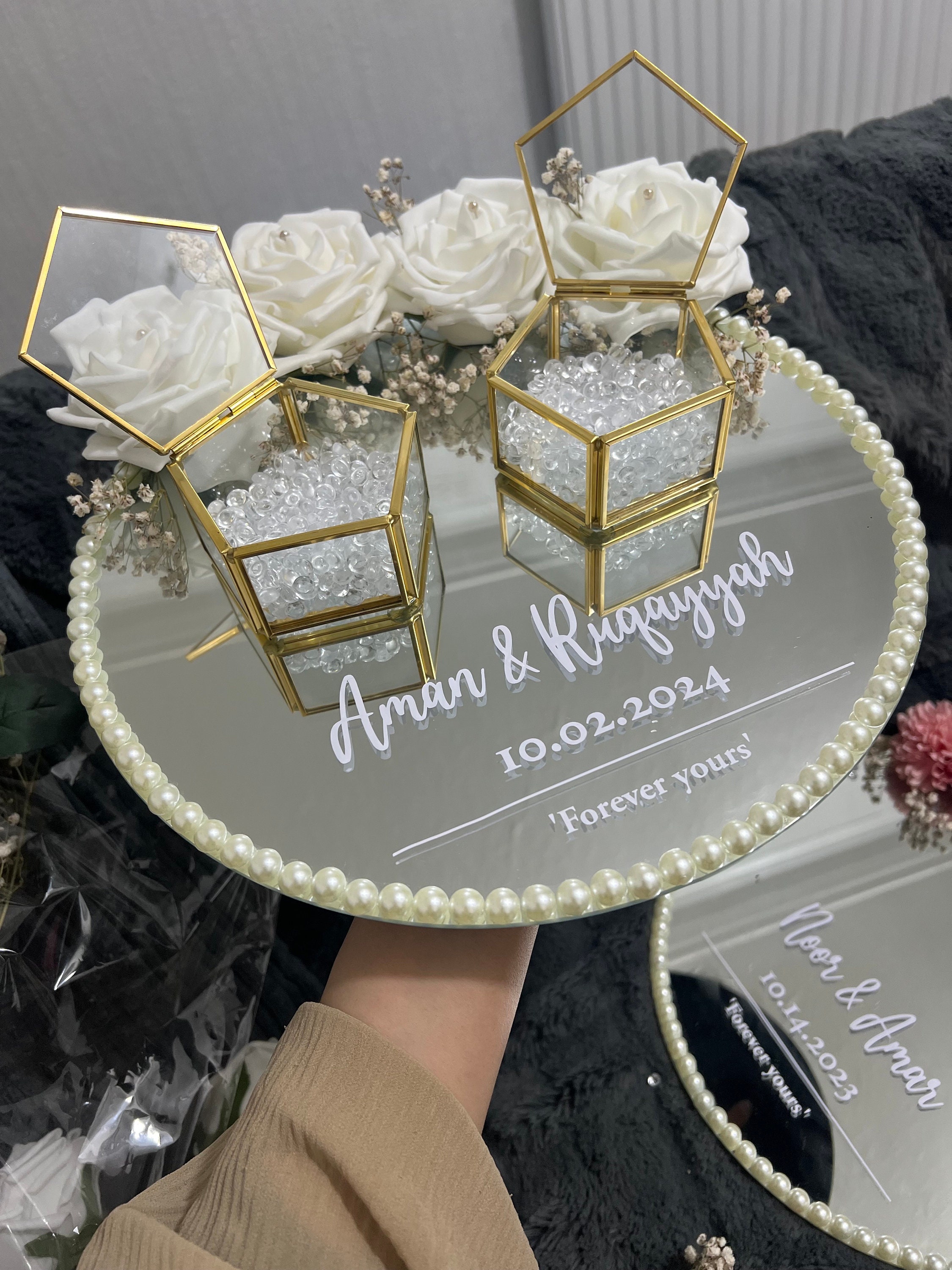 BLUE/ NAVY Customized Nikkah Plate, Personalized Mirror Wedding Plate ...