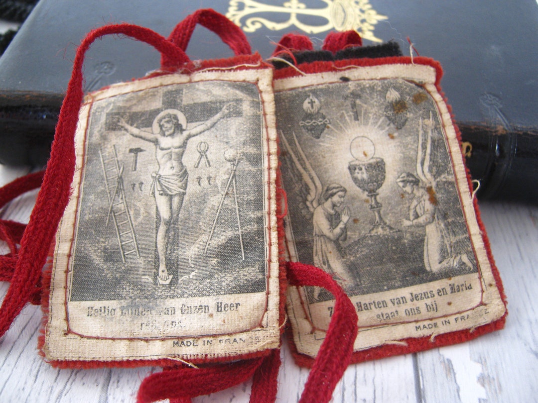 Antique French Red Scapular Scapulary Religious Catholic Collectible ...