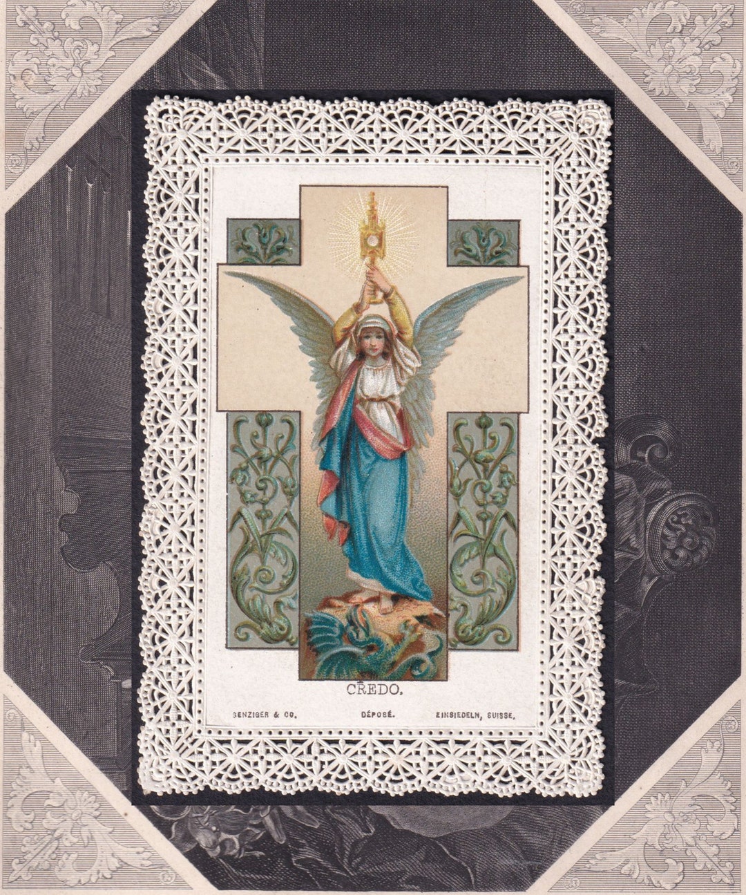 Le Credo Angel Dated 1890 Antique French Lace Holy Card Prayer Card ...