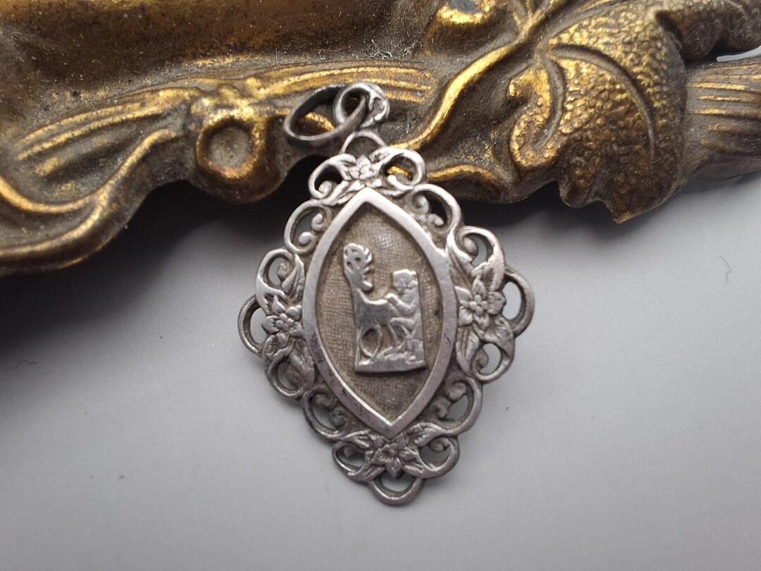 Antique Sterling Silver Medal Pendant Charm of Saint Hubert Hubertus ...