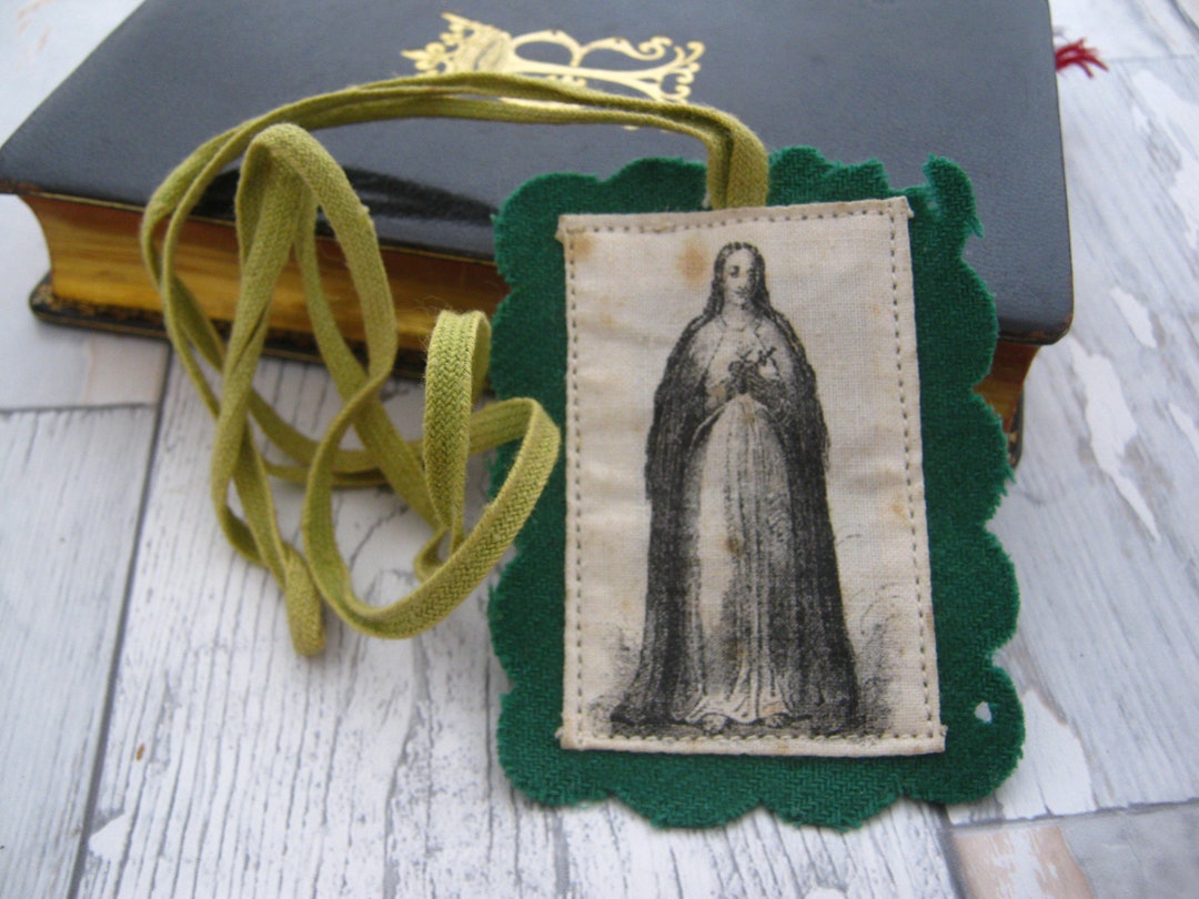 Vintage Green Scapular Scapulary Double Sided Sacred Heart Religious ...