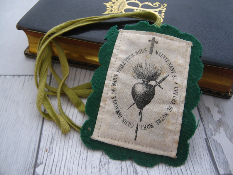Vintage Green Scapular Scapulary Double Sided Sacred Heart Religious ...