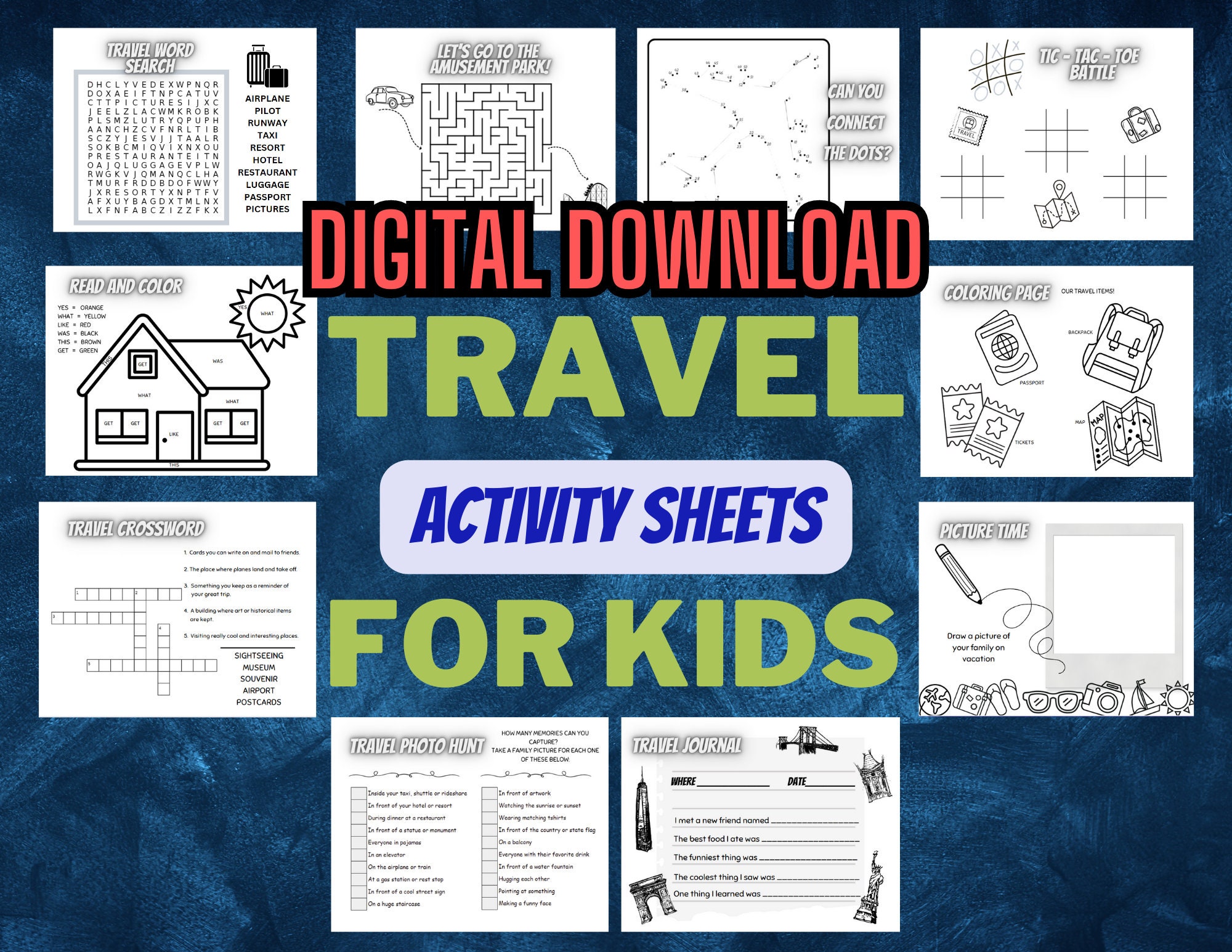 Printable Travel Activity Sheets for Kids - Etsy