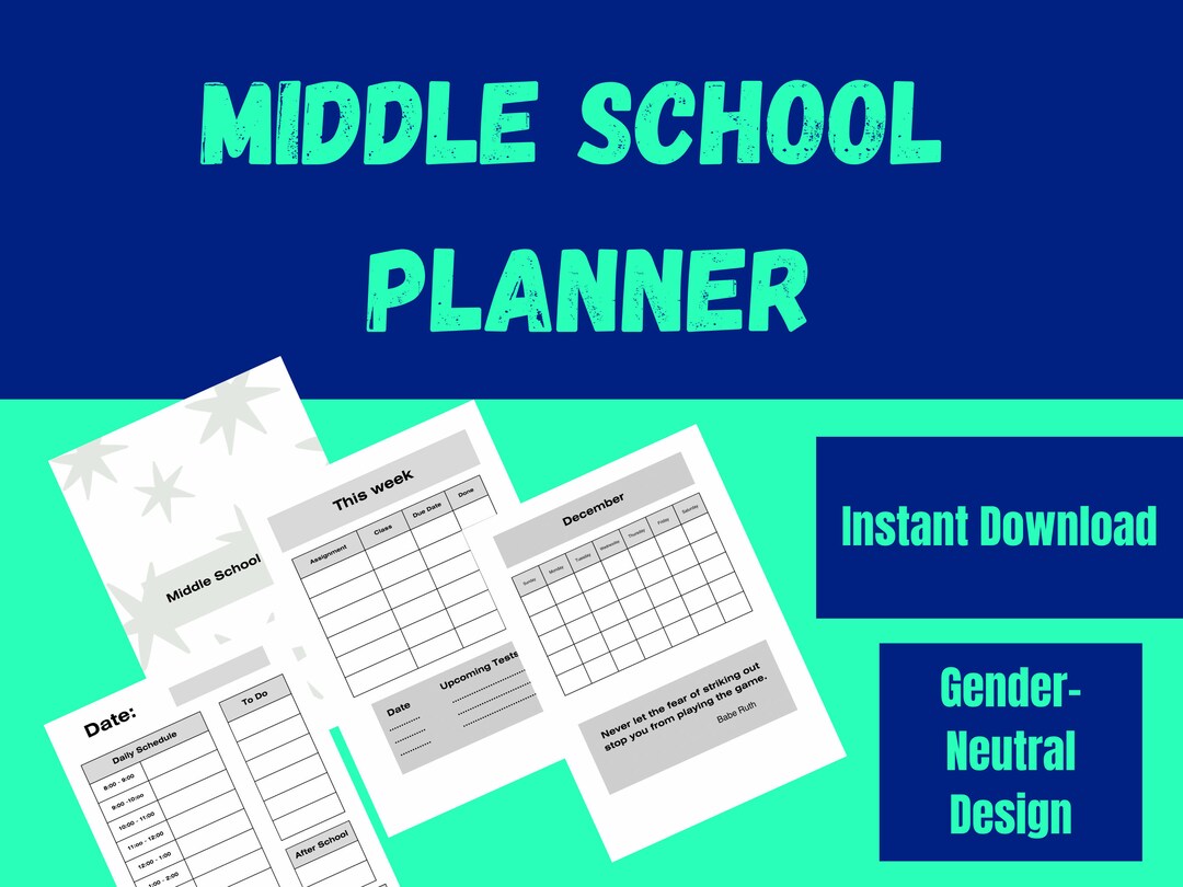 Student Digital Planner, Middle School, Gender-neutral Agenda ...