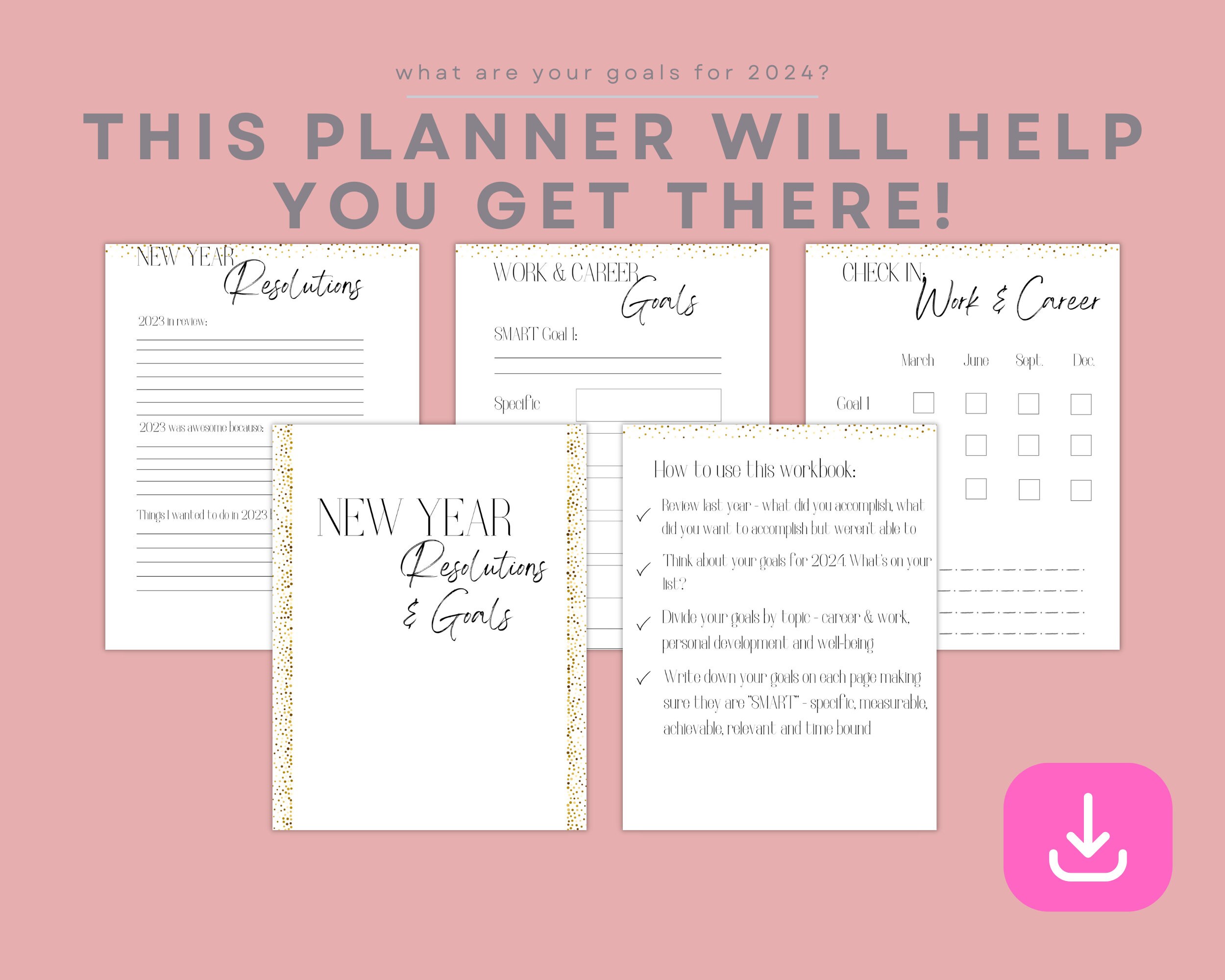 2024 SMART Goals Printable New Year Resolution Planner Minimalist ...
