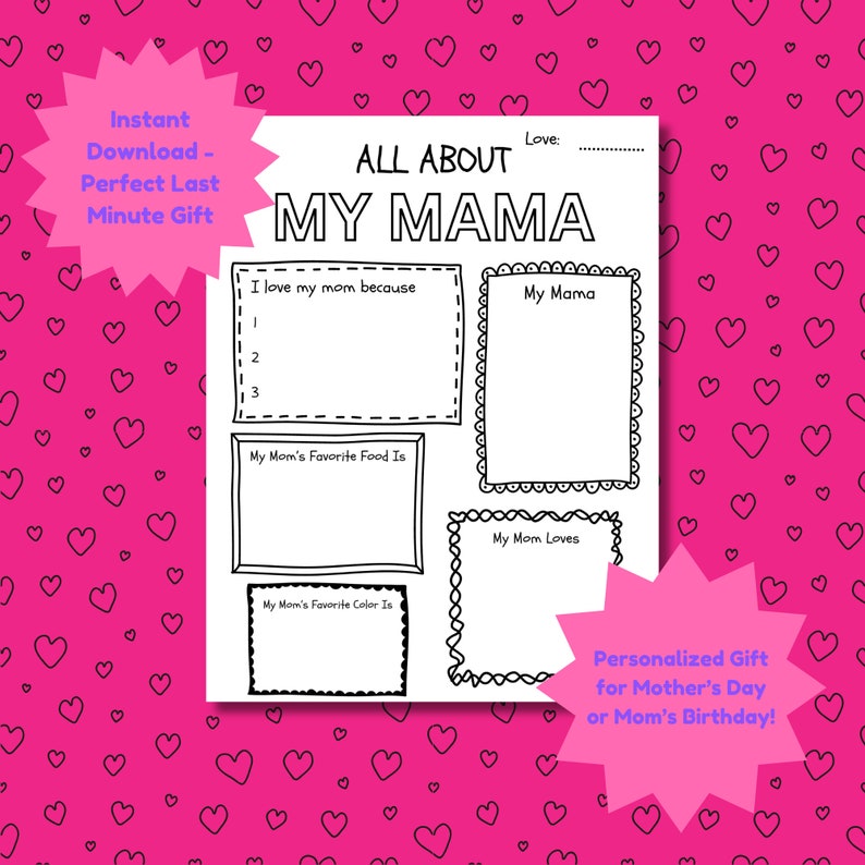 All About My Mom Printable I Love You Because Mother's Day Activity ...