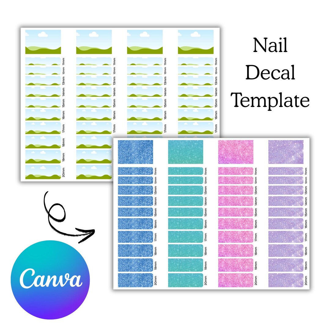 Nail Art Decal Template, Square Nail Design Sheet, Insert Your Nail ...