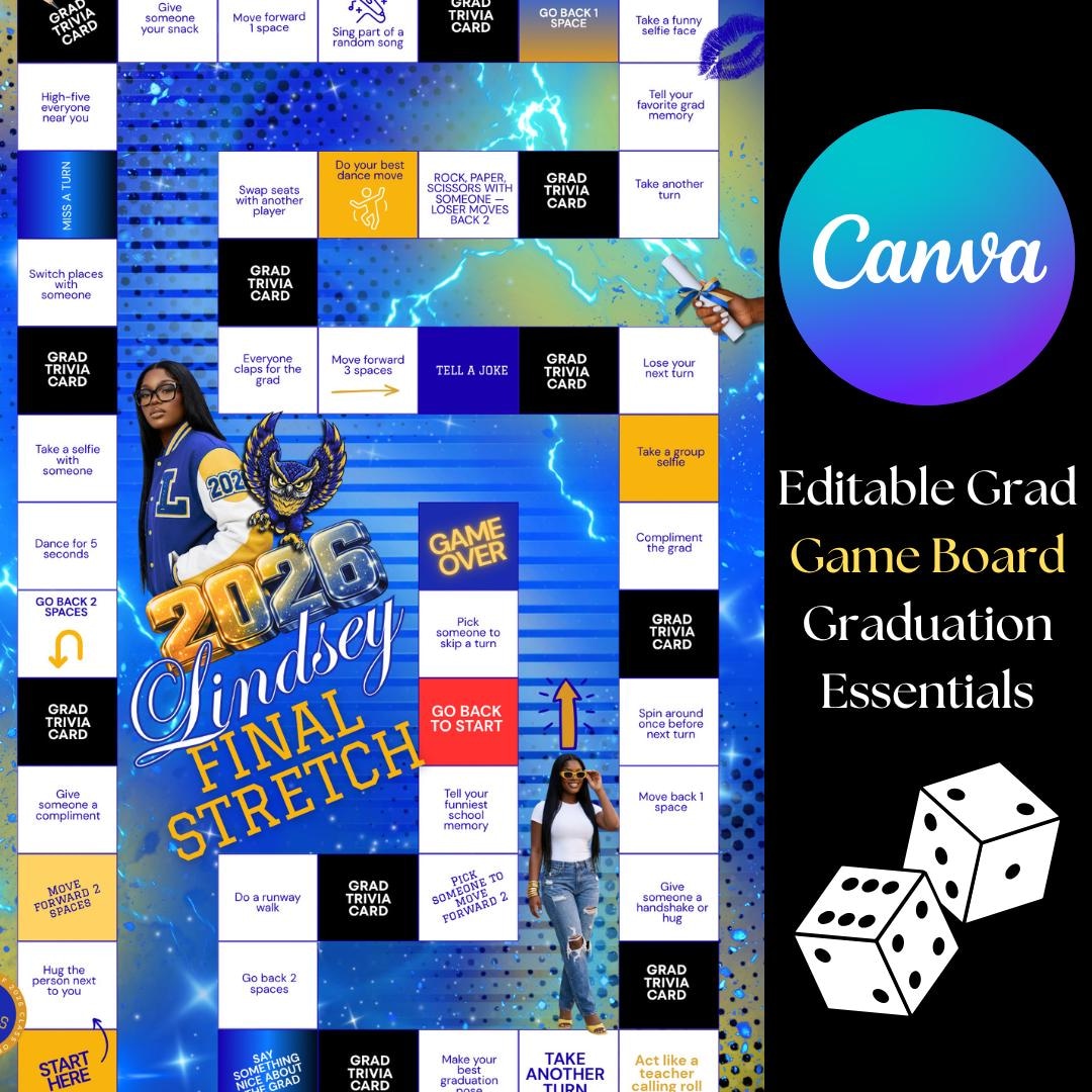 Editable GRAD BOARD GAME, Customizable Grad Game Board, Editable Canva ...