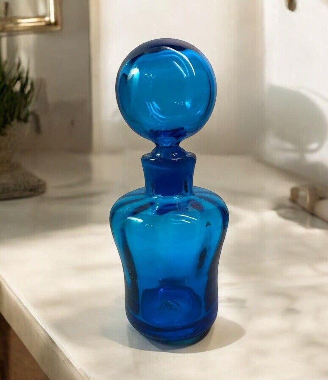 Vintage Blenko Decanter Optic Glass Turquoise 8.5 W/stopper Art Deco ...