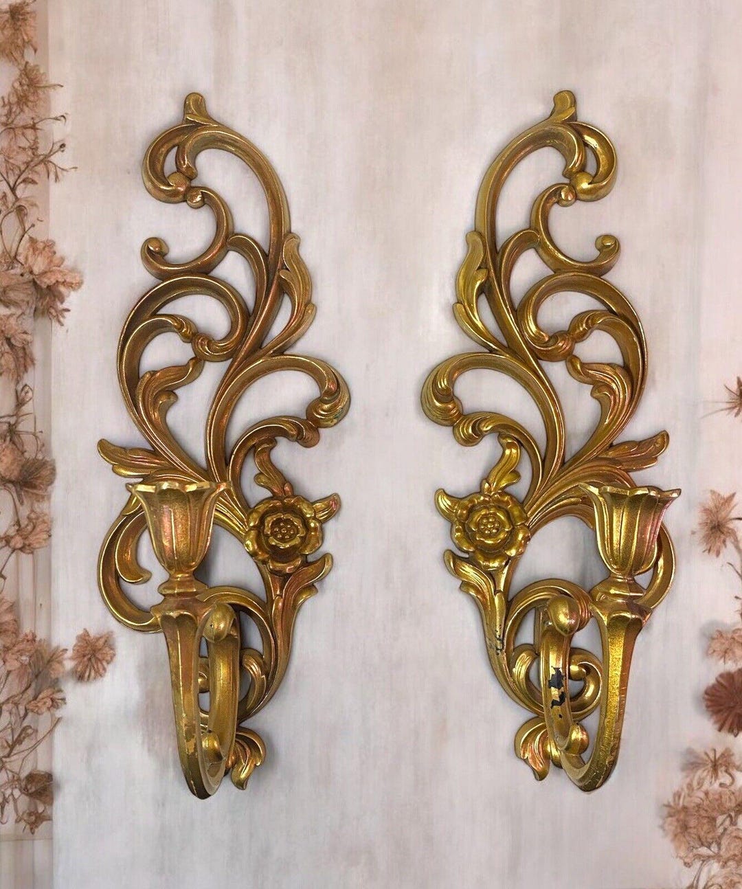 Vintage Syroco Hollywood Regency Scroll Style Candle Wall Sconces Set ...