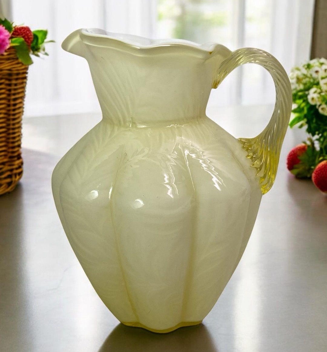 Vintage Fenton Buttercup Overlay Glass Pitcher in Fern Optic Small MCM ...