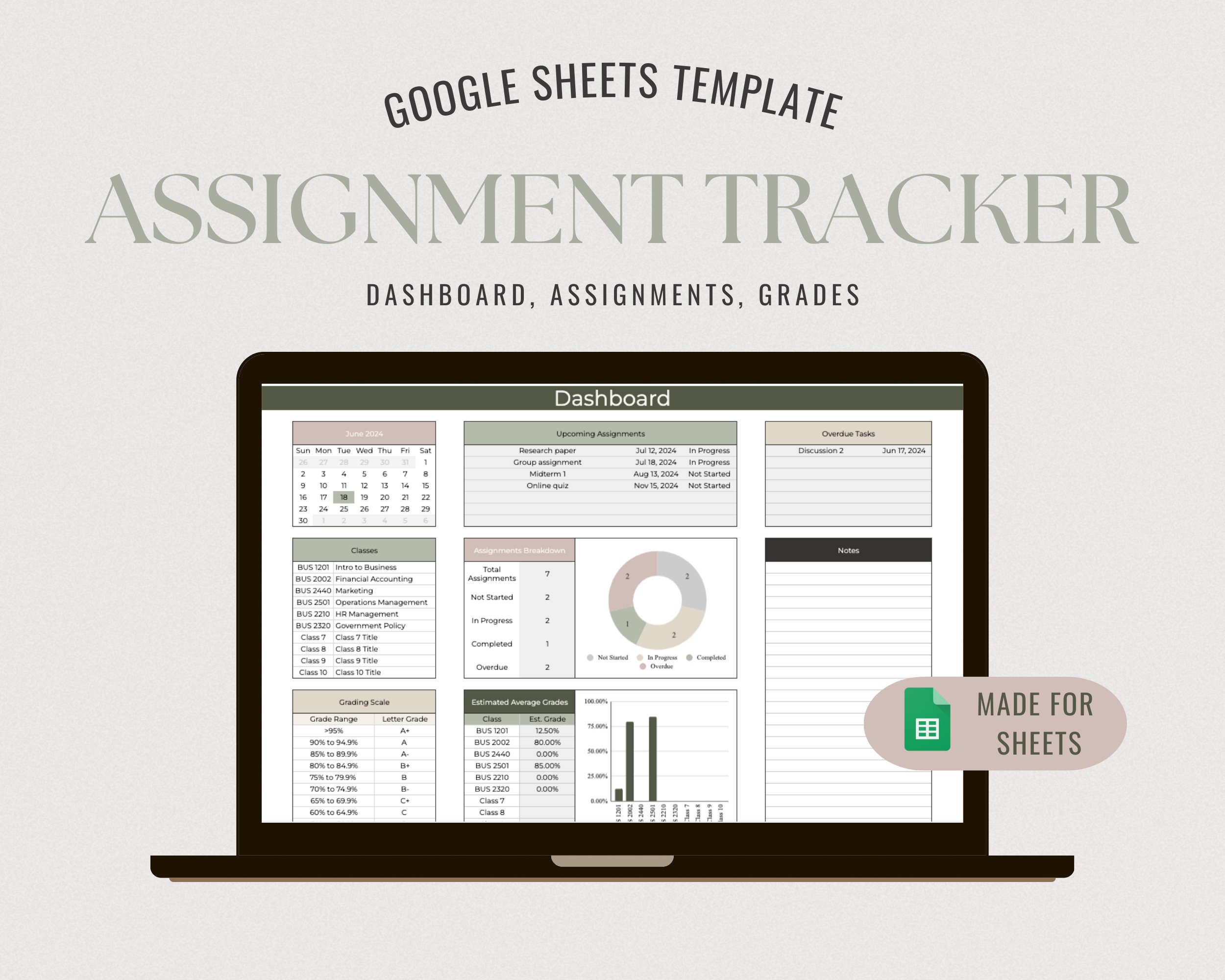 Assignment Tracker Spreadsheet, Google Sheets Template, Green Homework ...