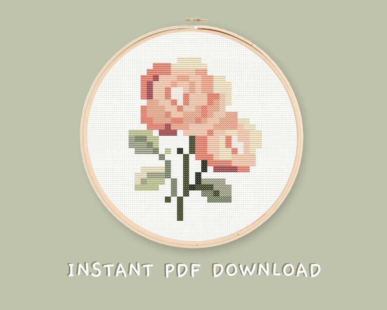 Pixel Art Rose Cross Stitch Pattern PDF Pixel Rose Embroidery PDF ...