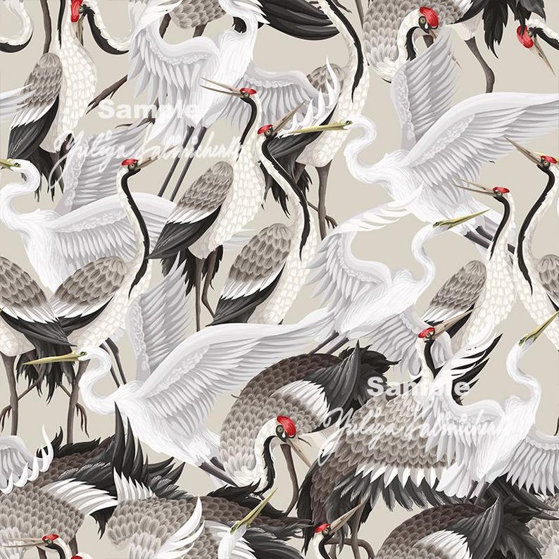Seamless Pattern and Border With Cranes. Vector. Commercial License. - Etsy