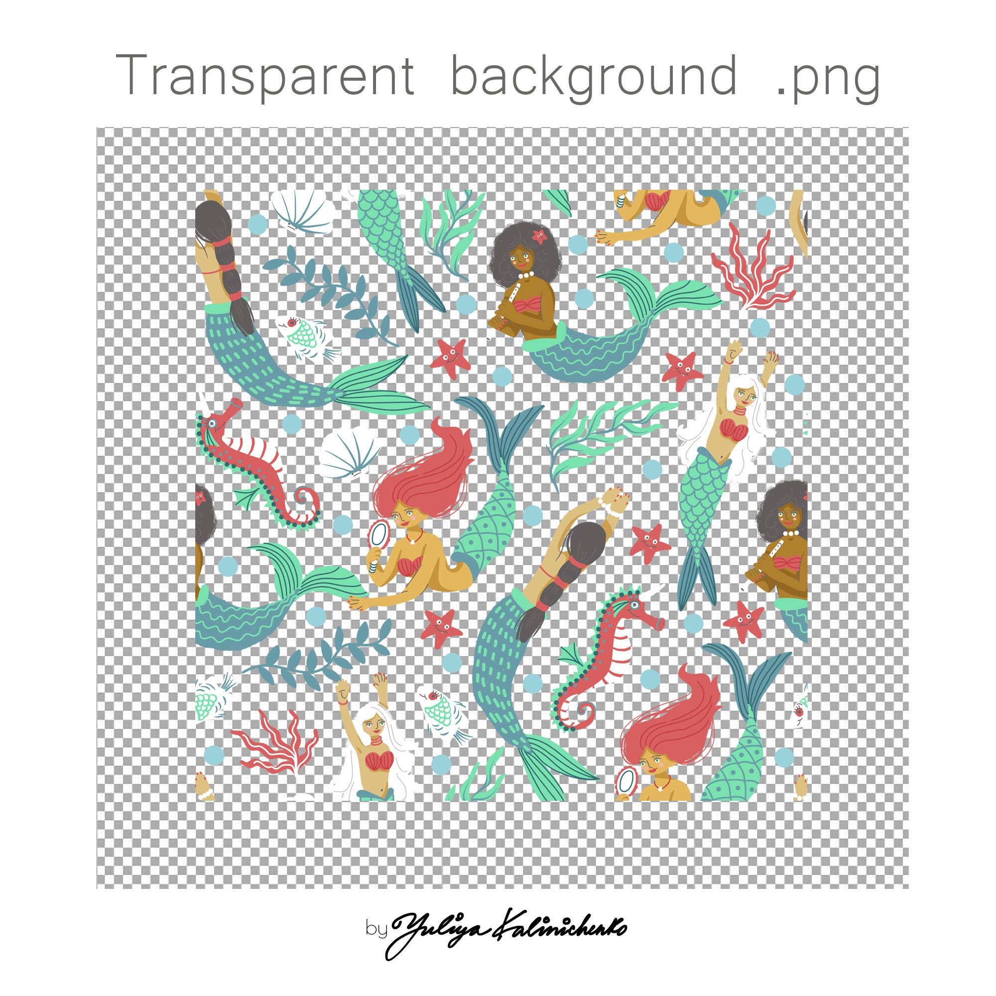 Mermaid Nautical Pink Seamless Pattern: Floral SVG Vector (light ...