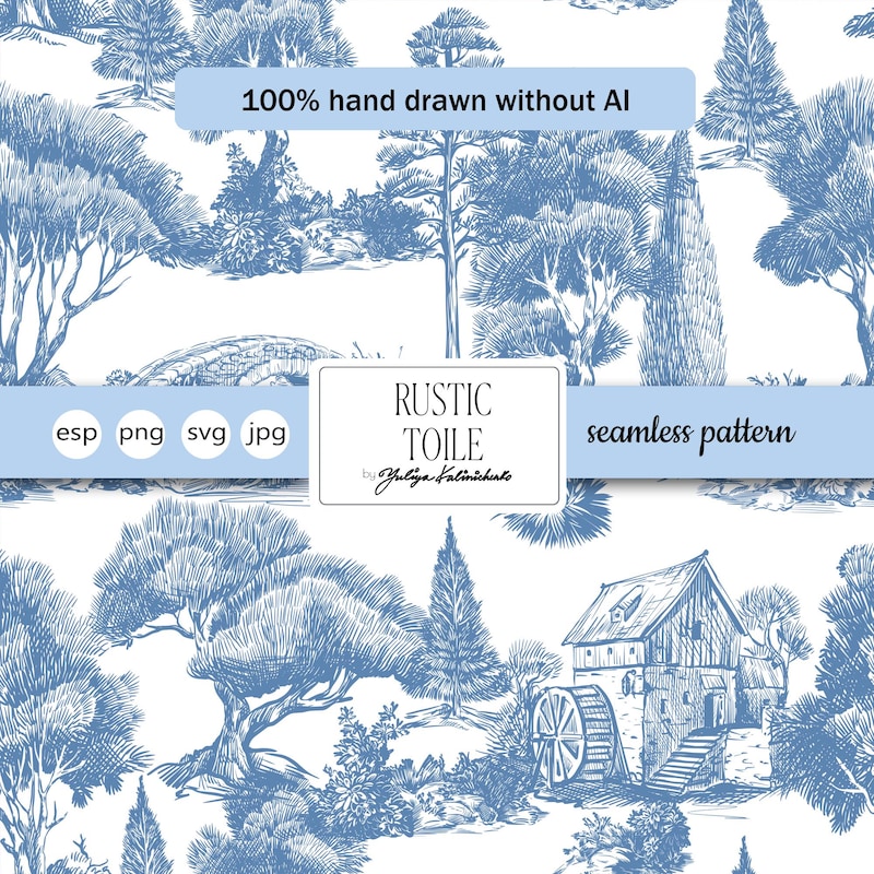 Light Blue Toile Fabric - Etsy