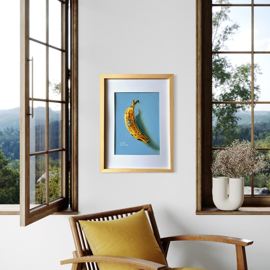 Oil Painting Realistic Banana With Shadow. Beautiful Painted Banana in ...