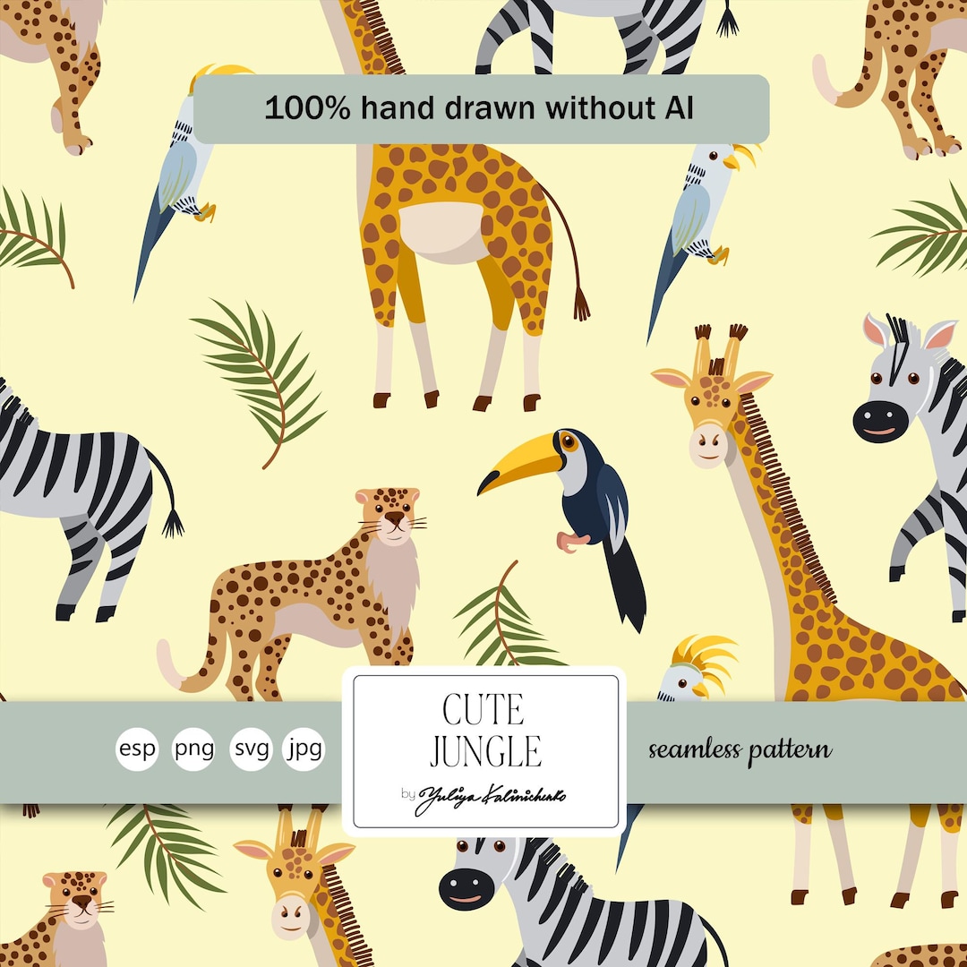Zoo Animals Kids Pattern: Seamless Vector Design (light Commercial ...