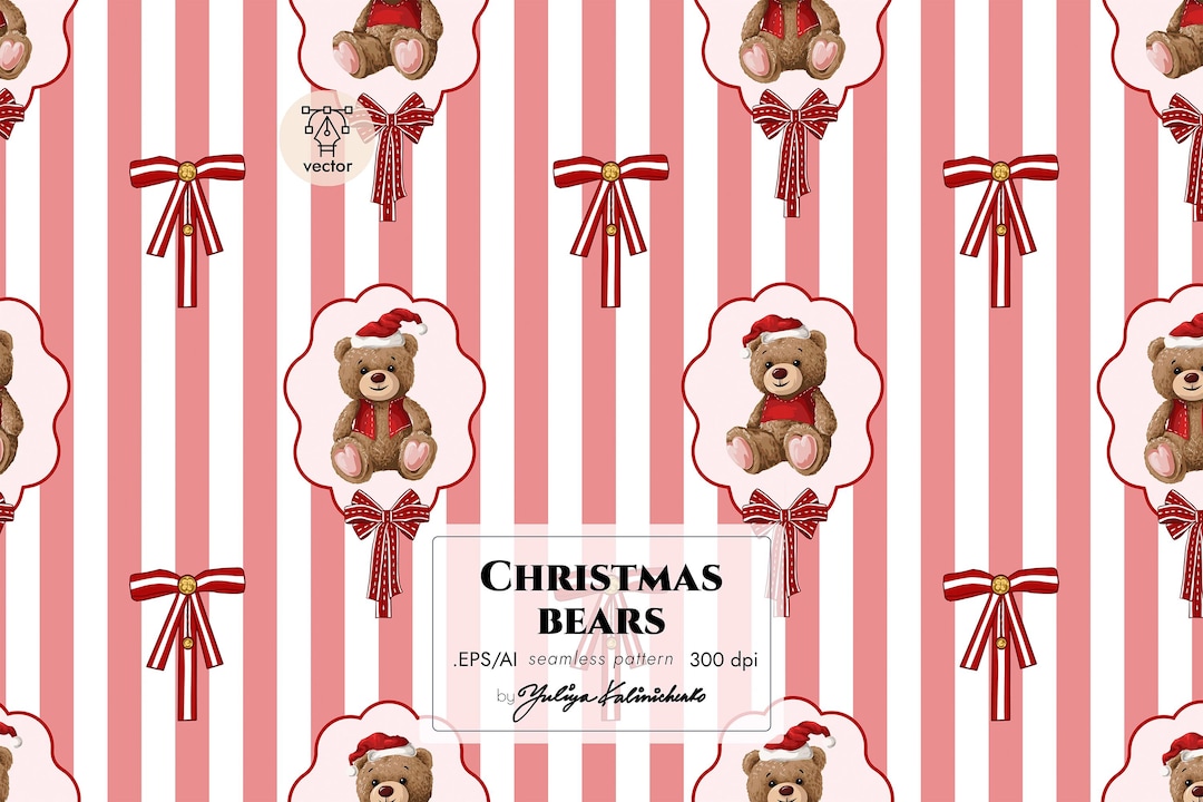 Teddy Bear Christmas Pattern: Seamless Vector Design (light Commercial ...