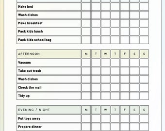 Chore Chart for Kids, Family Chore Chart, Responsibility Checklist for ...