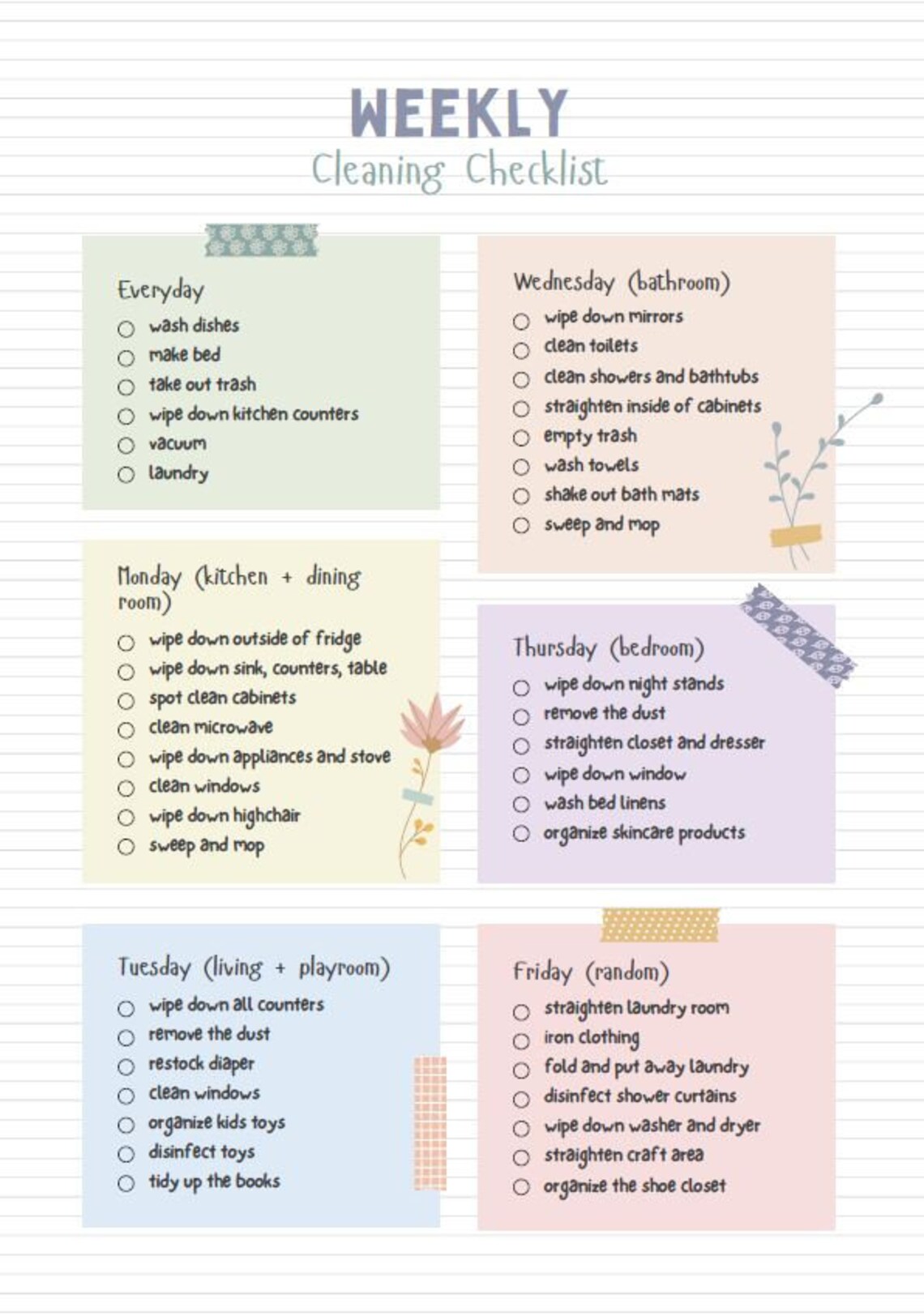 Chore Chart for Kids, Family Chore Chart, Responsibility Checklist for ...