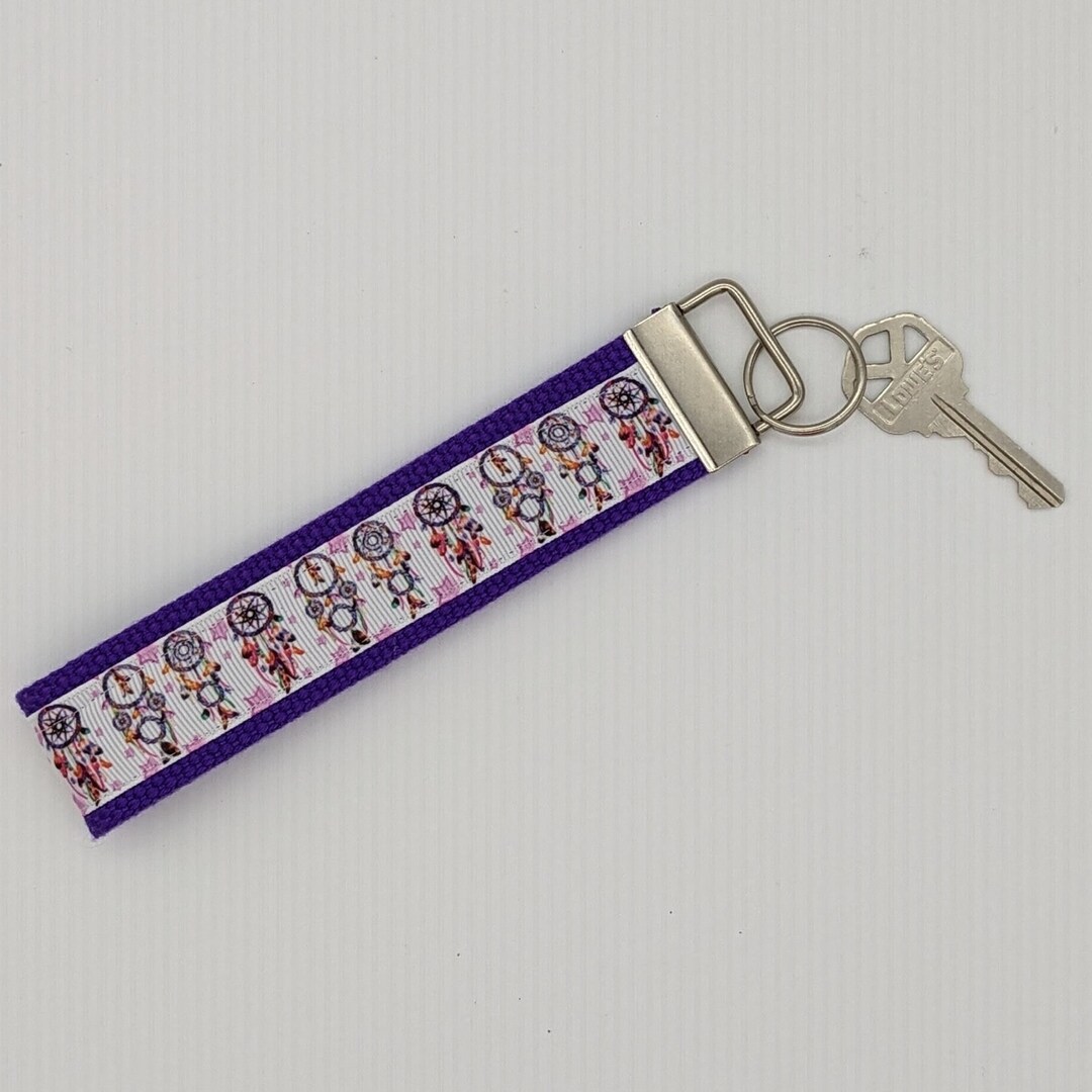 Dream Catcher Keychain Wristlet Handmade Feather Boho Fabric Key FOB ...