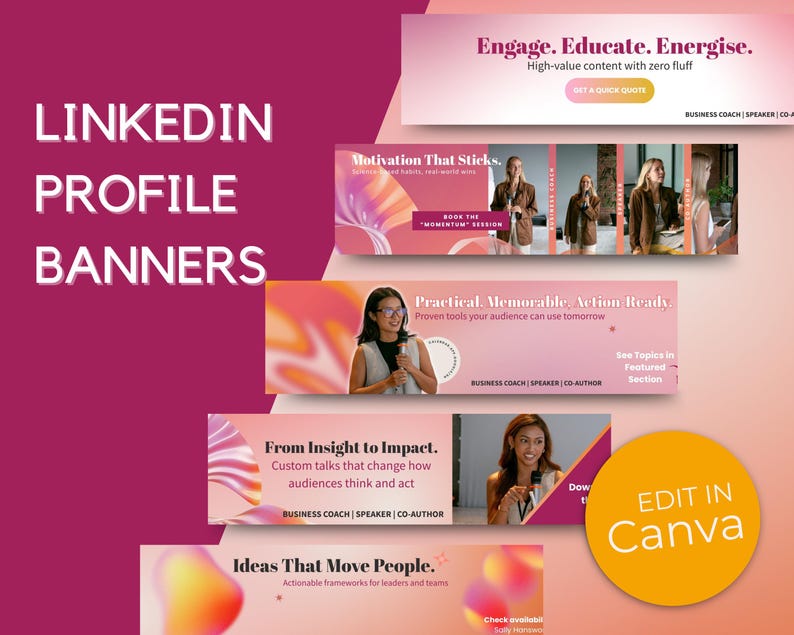 5 Bold Linkedin Banner Templates for Speakers, Editable Canva Cover ...