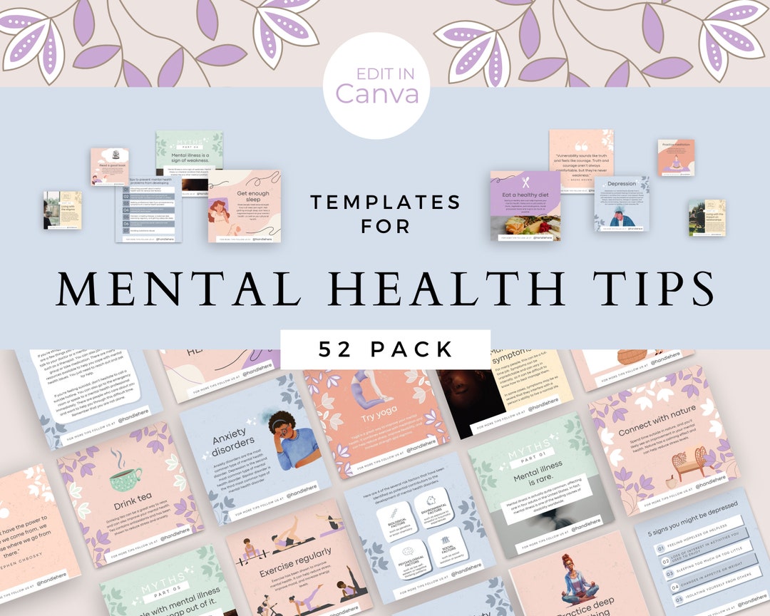 Mental Health Social Media Templates, Well Being Tips Quotes, Instagram ...
