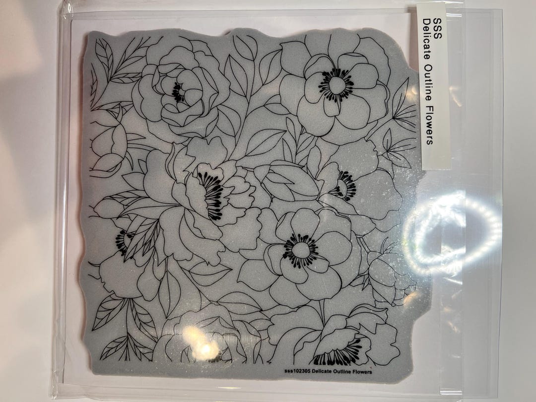 Simon Says-delicate Outline Flowers Red Rubber Background Stamp - Etsy