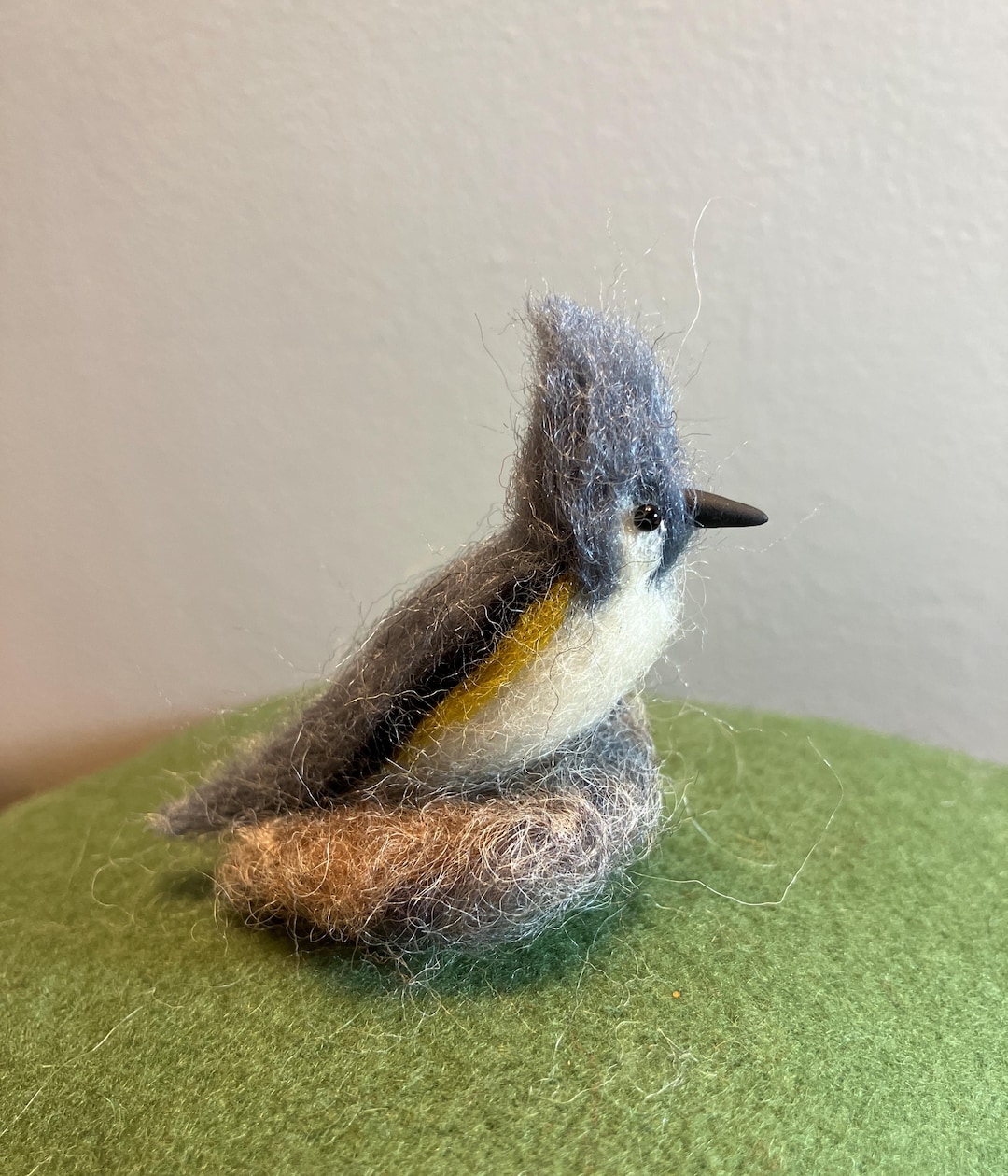 Wool Needle Felted Miniature Bird Tufted Titmouse With Nest - Etsy