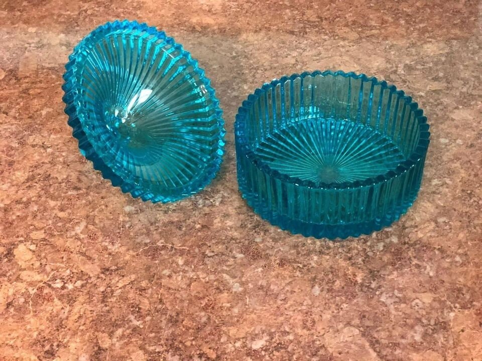 Vintage Blue Glass Candy/sugar Bowl - Etsy