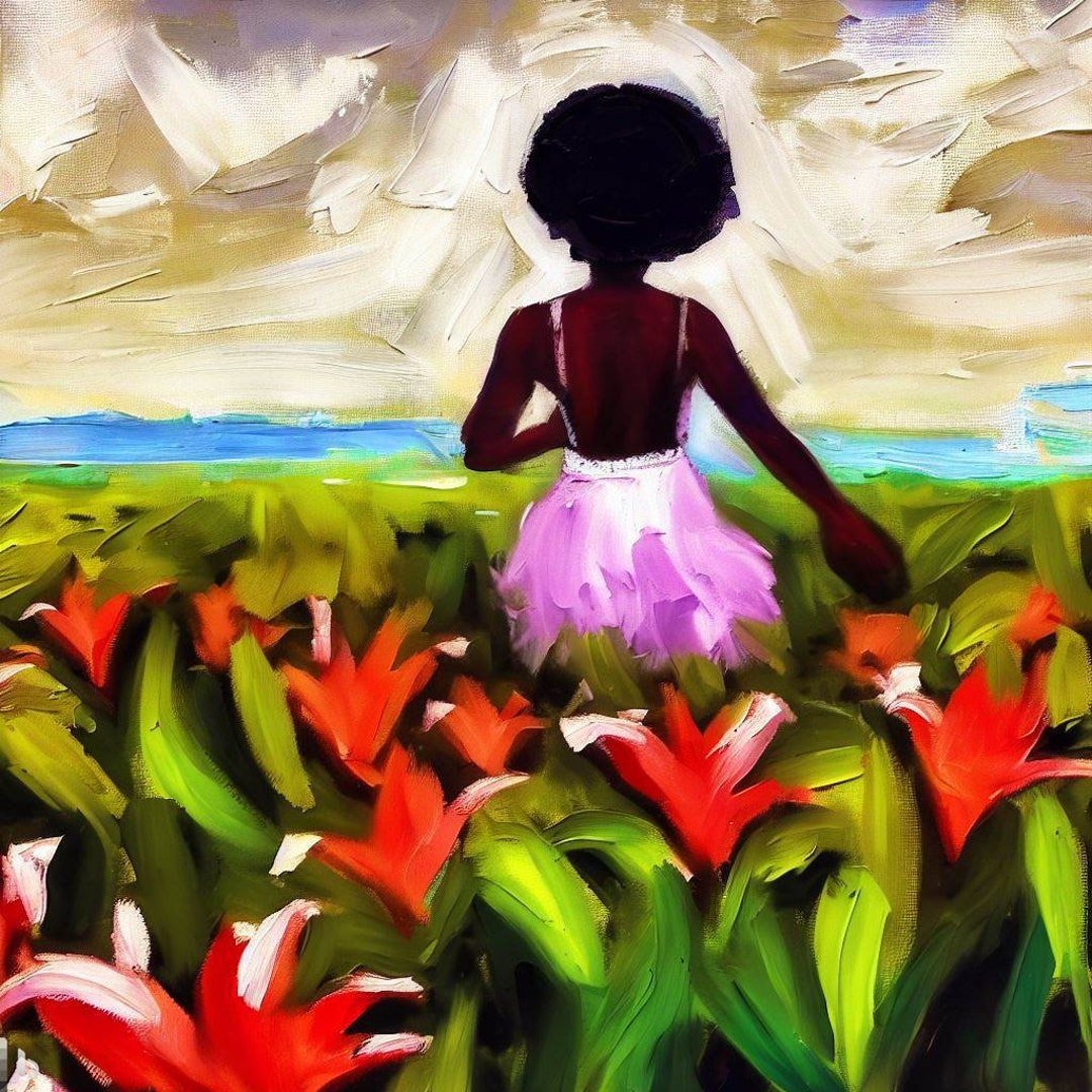 Beautiful Black Woman in a Field of Lilies - Impressionism - III - Wall ...