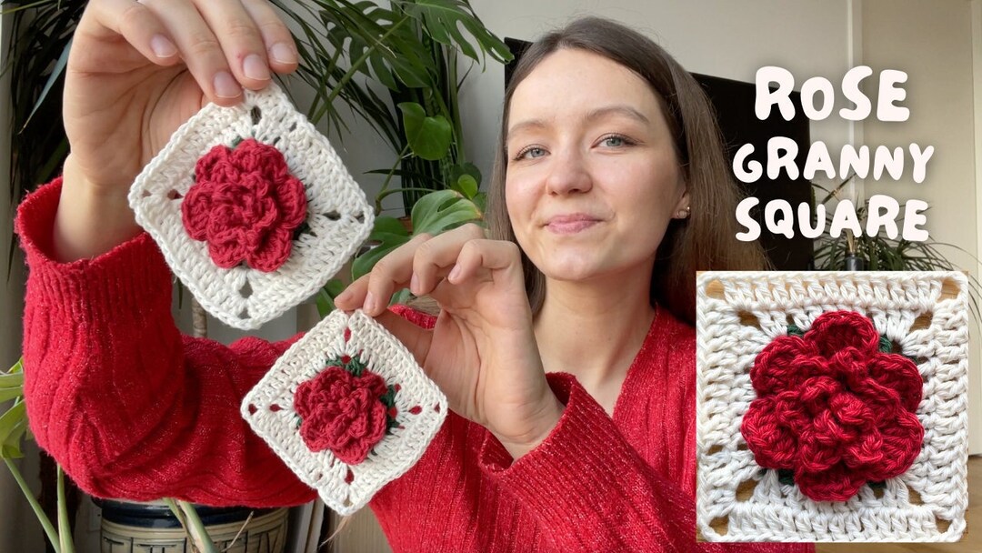 ROSE GRANNY SQUARE | Beginner Friendly Crochet Pattern in English - Etsy