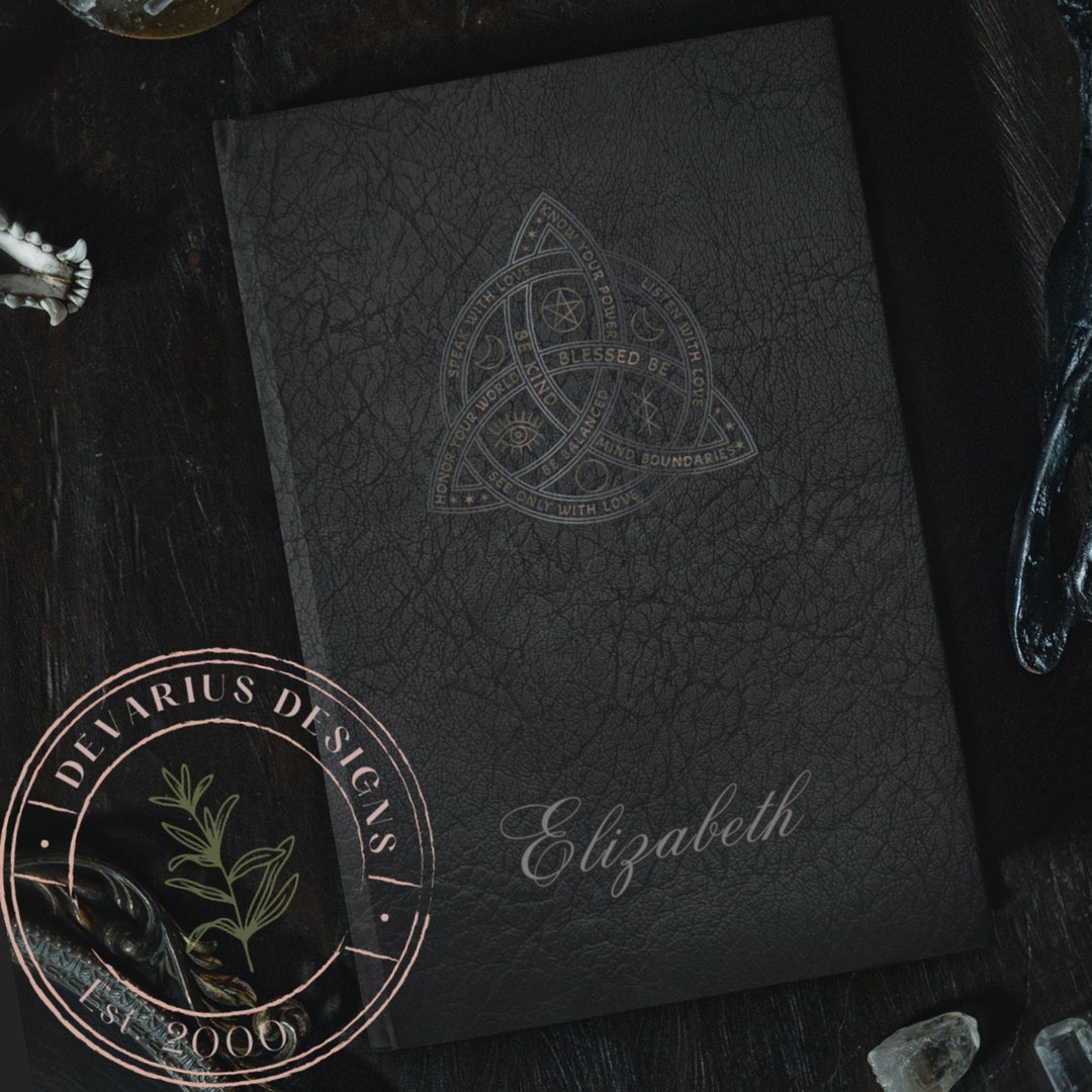Custom Grimoire Black Leather Triquetra Journal Pagan Notebook Book of ...