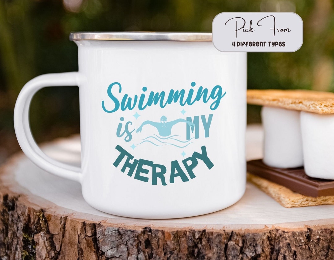 Swimming is My Therapy Enamel Camping Mug, Inspirational Swimmer ...