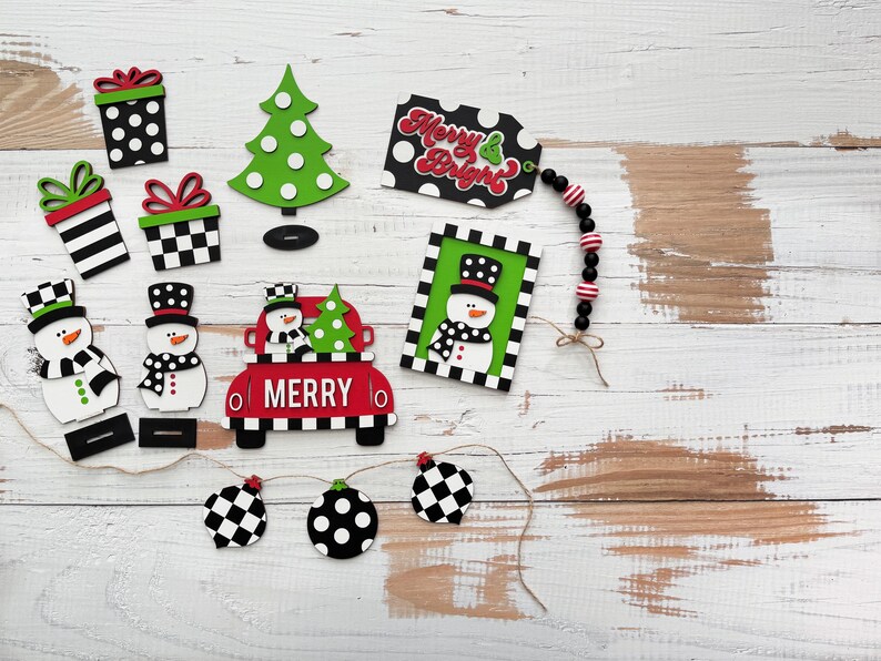 Snowman Tiered Tray Decor, Christmas, Winter, Black & White Checkered ...