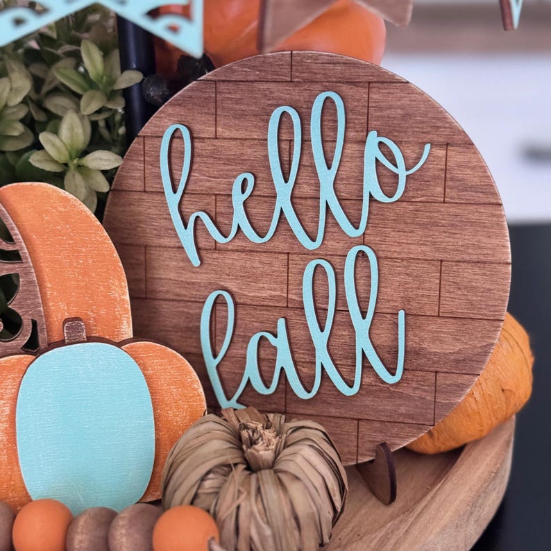 Fall Teal Tiered Tray Decor, Farmhouse, Thanksgiving, Autumn Decor ...