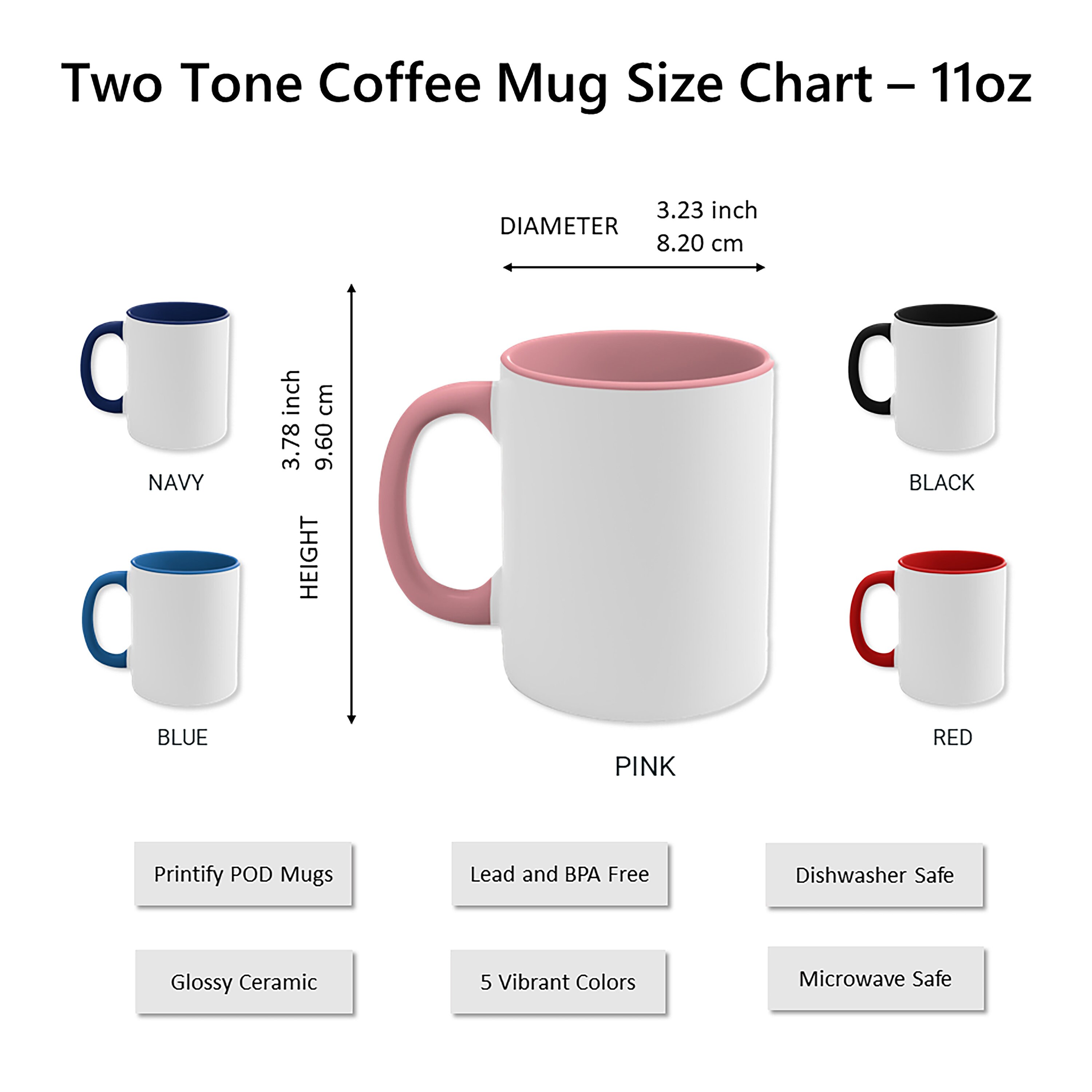 Size Chart Bundle for Two Tone Coffee Mugs 15oz 11oz Coffee Cups Size ...