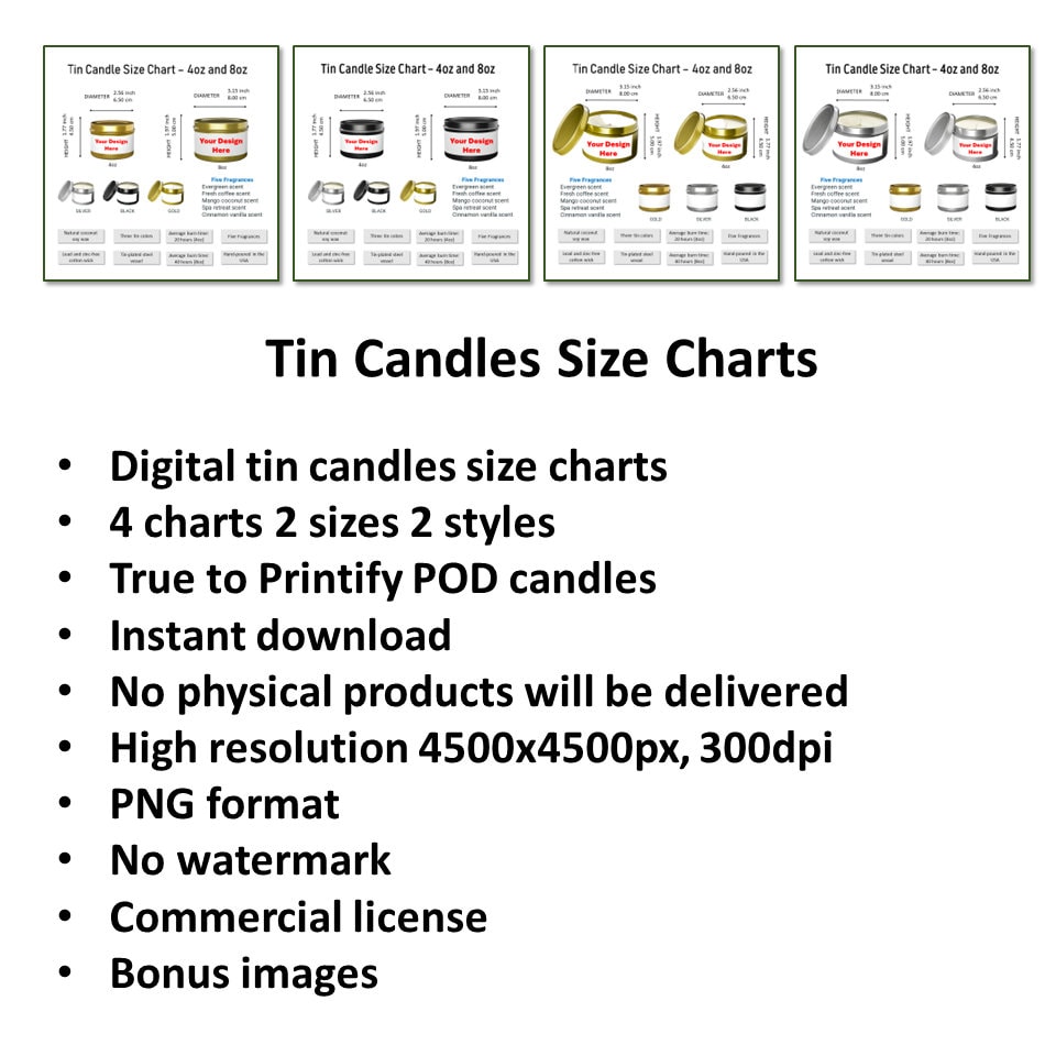 Tin Candle Size Chart 8oz 4oz Candle Size Charts Tin Candle Size Chart Bundle Charts Candle ...