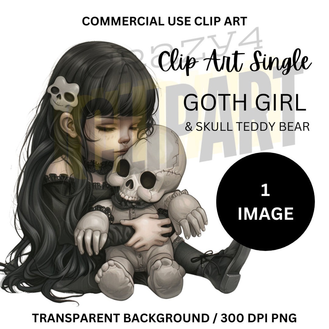 Goth Girl With Skull Teddy Bear Clipart SINGLE IMAGE Commercial License ...