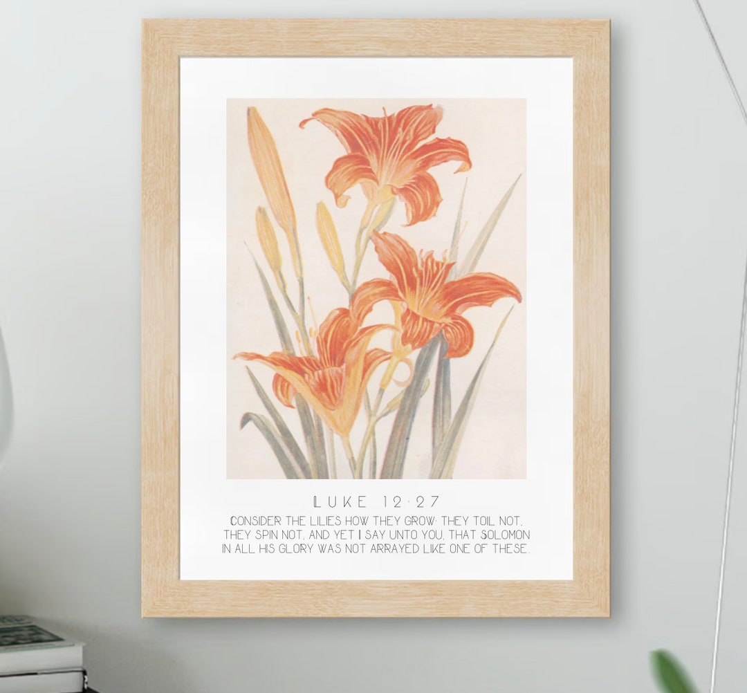 Printable Digital Art - Bible Verse Art, Vintage, Lilies, Inspirational ...