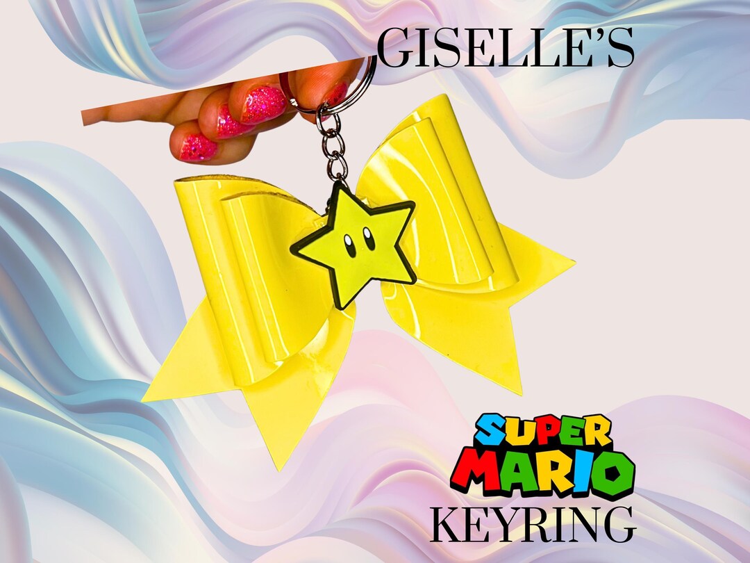 Super Mario Star Key Ring, Glitter Bow, Gamer Girl Key Ring, Mario ...