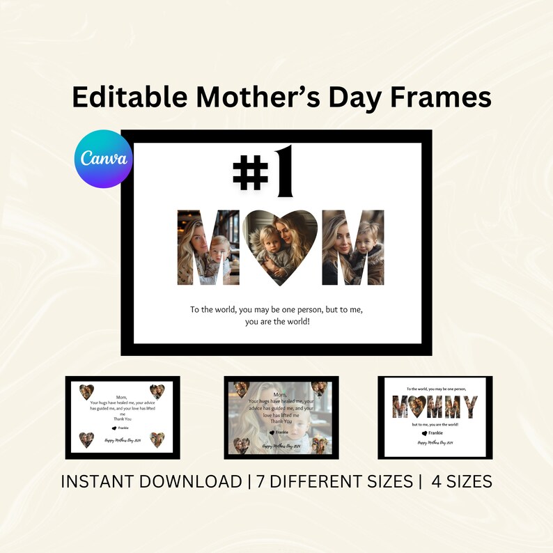 Editable Mom Photo Collage Canva Template, Personalized Mom Frame, Mom ...