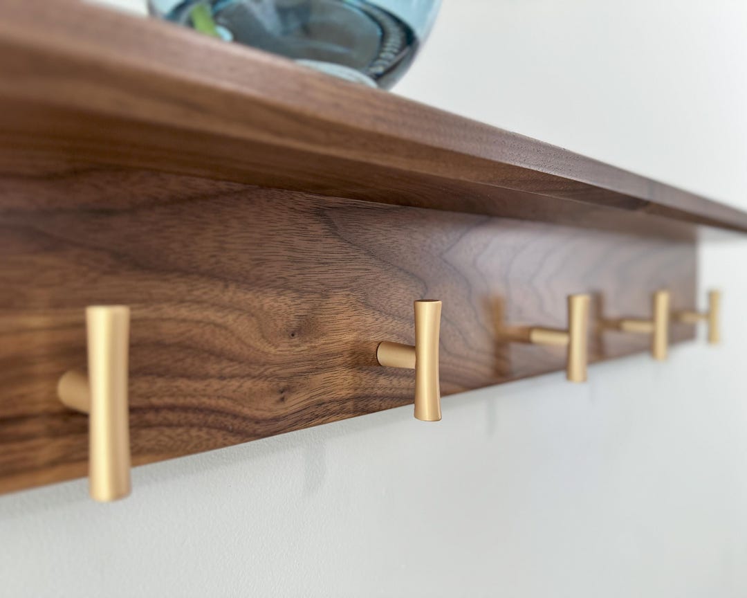 Handcrafted Walnut Wall Mounted Coat Rack, Solid Wood Entryway Shelf ...
